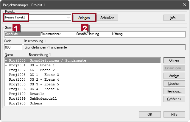 Neues Projekt anlegen